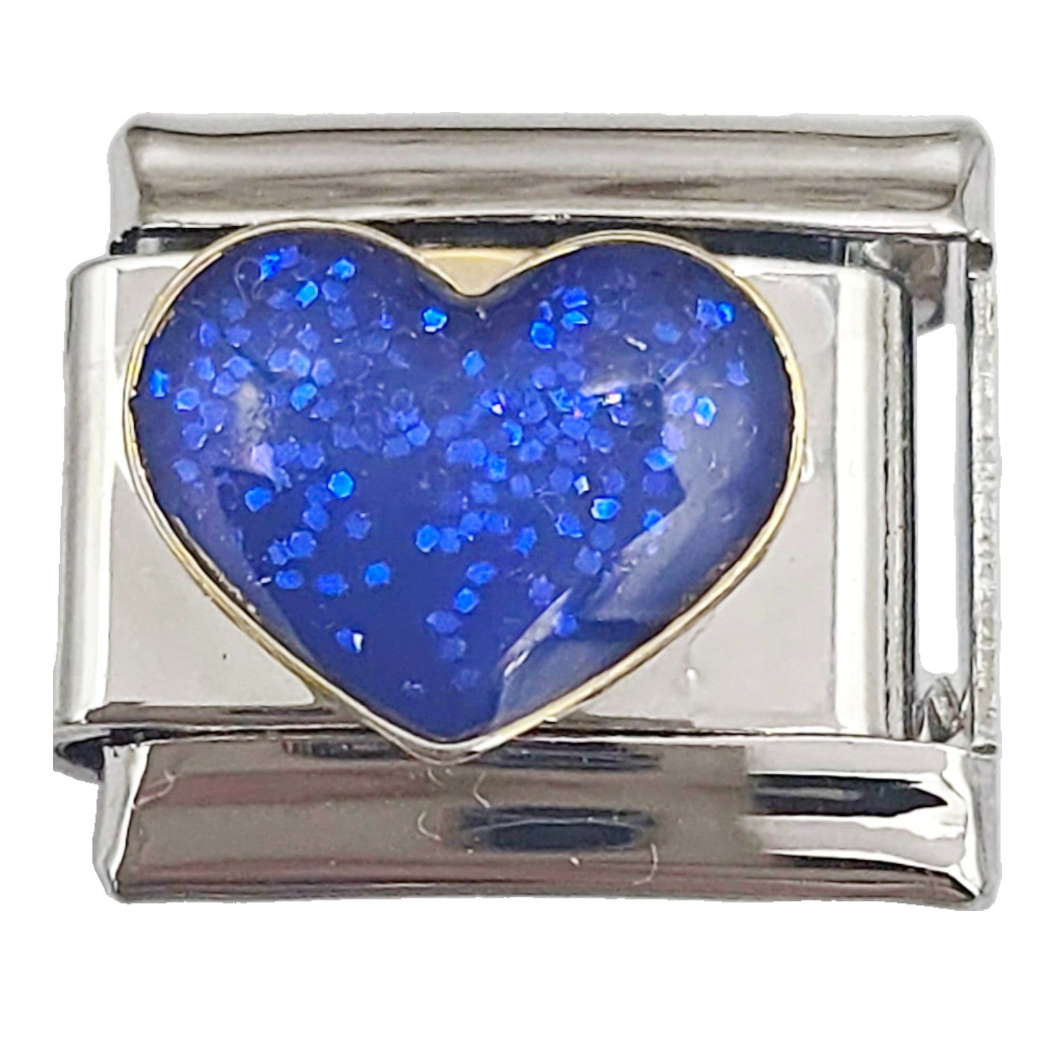 9mm Blue Glitter Heart – Charmed Jewellery