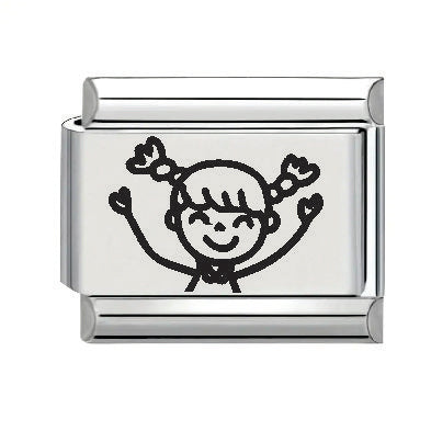 9mm Laser Italian Charm - Girl 2 Drawing – Charmed Jewellery